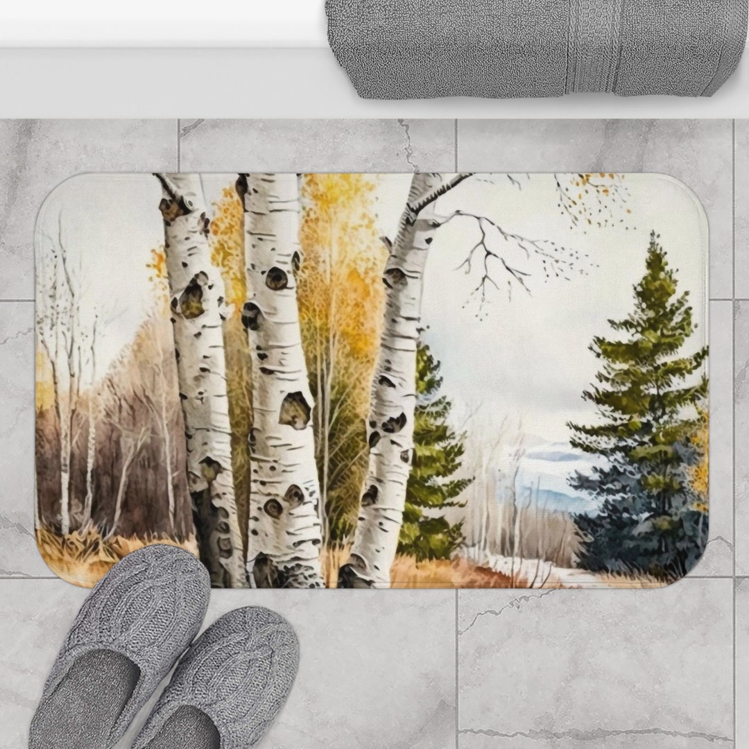 Birch Forest Mat in Fall Colors Woodland Floor Mat Autumn - Etsy