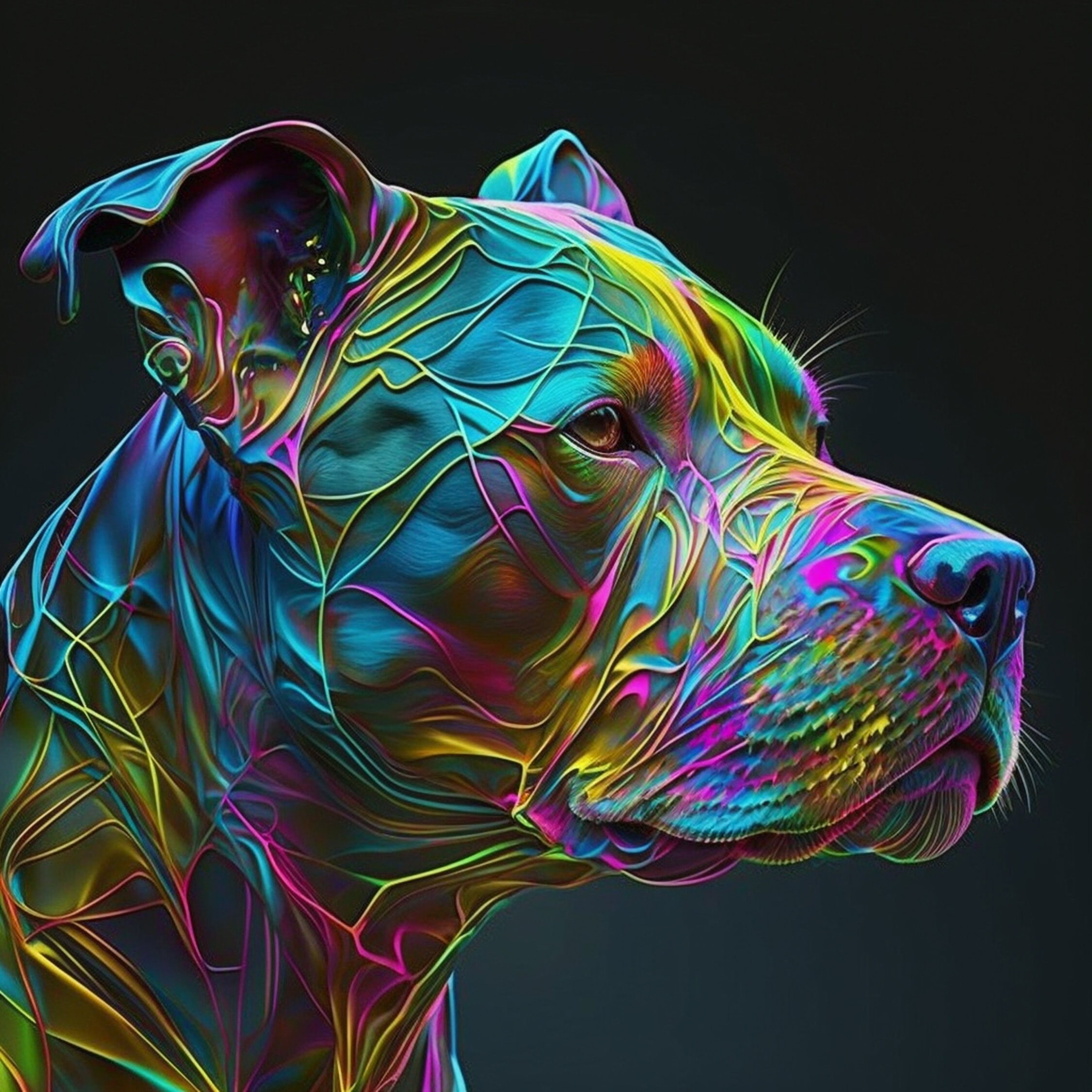 Digitally Created Neon Pitbull Print, Digital Print, Instant Download ...