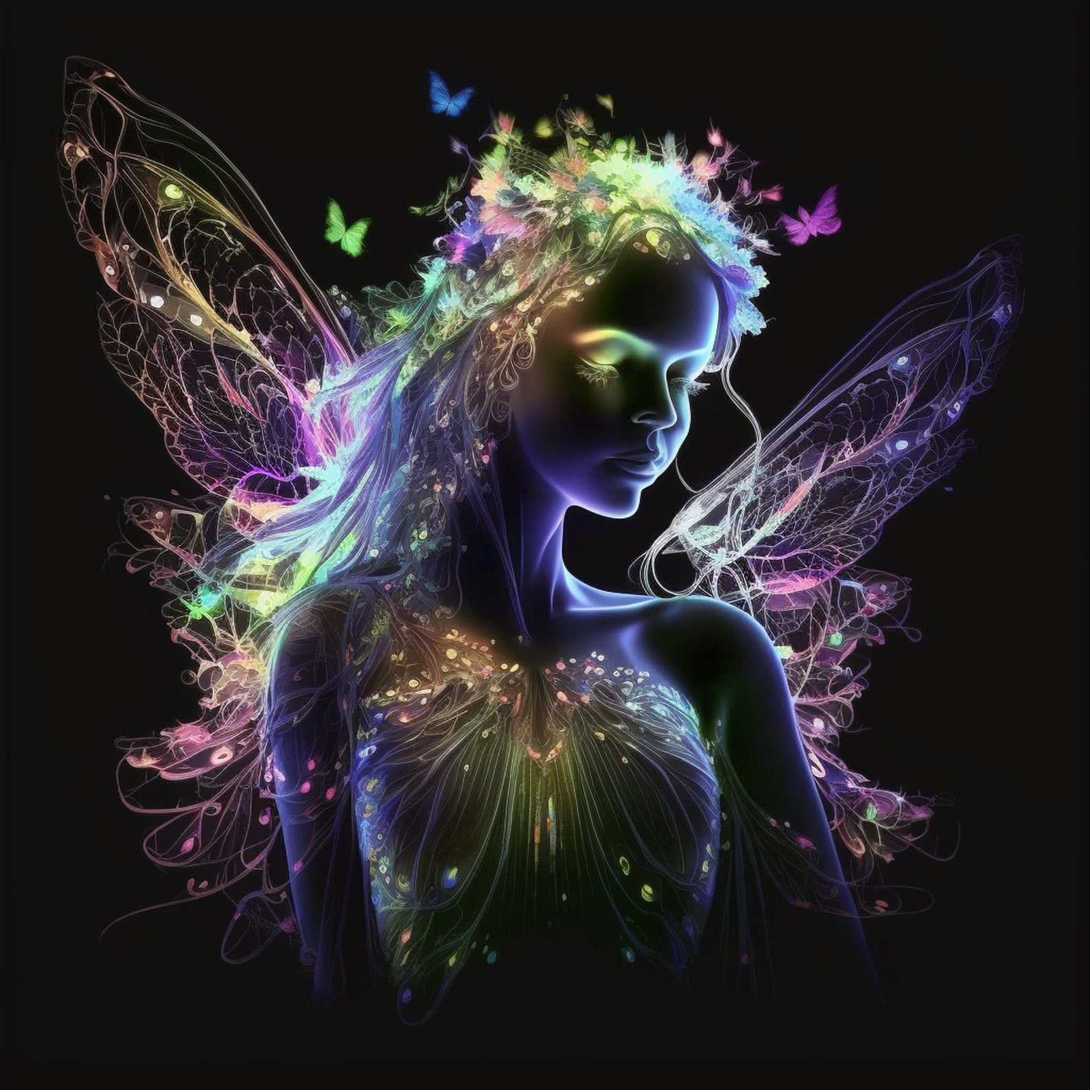 Digitally Created Neon Fairy Print, Digital Print, Instant Download ...