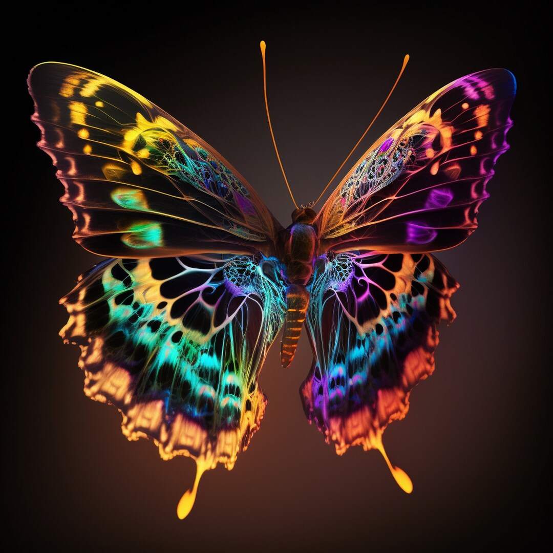 Digitally Created Neon Butterfly Print., Digital Print, Instant ...