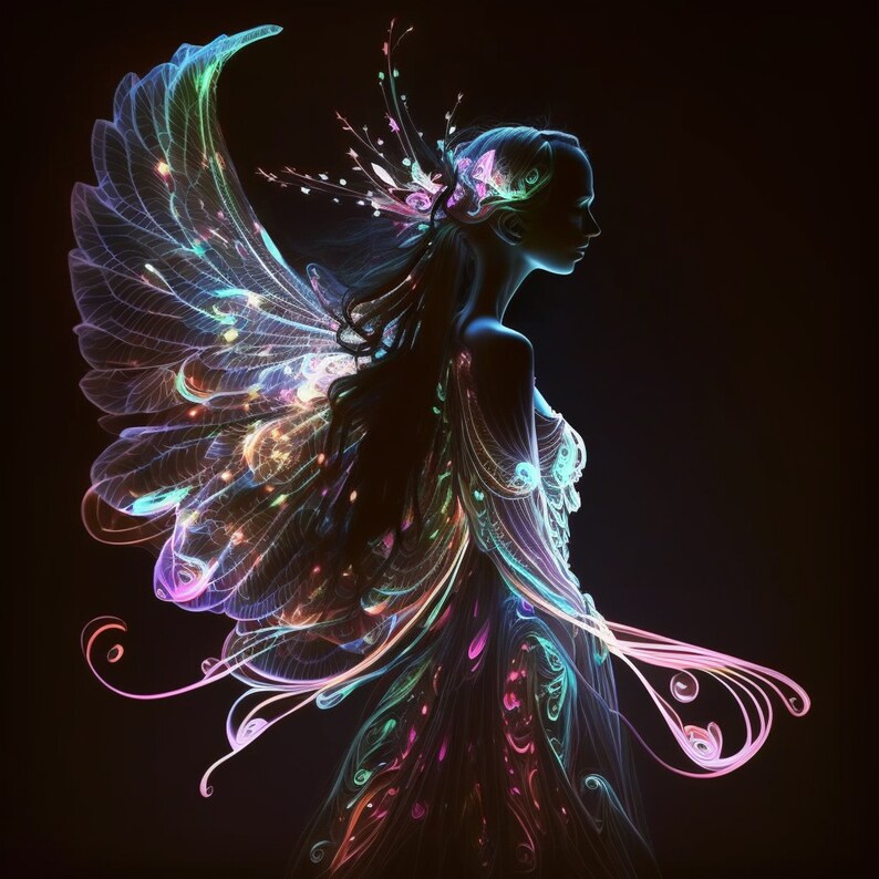 Digitally Created Neon Fairy Print, Digital Print, Instant Download ...