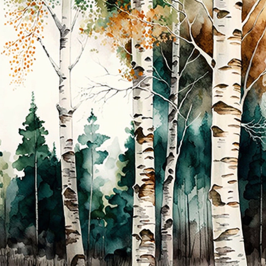 Digital Watercolor Birch Tree Paintings Digital Print, Instant Download ...