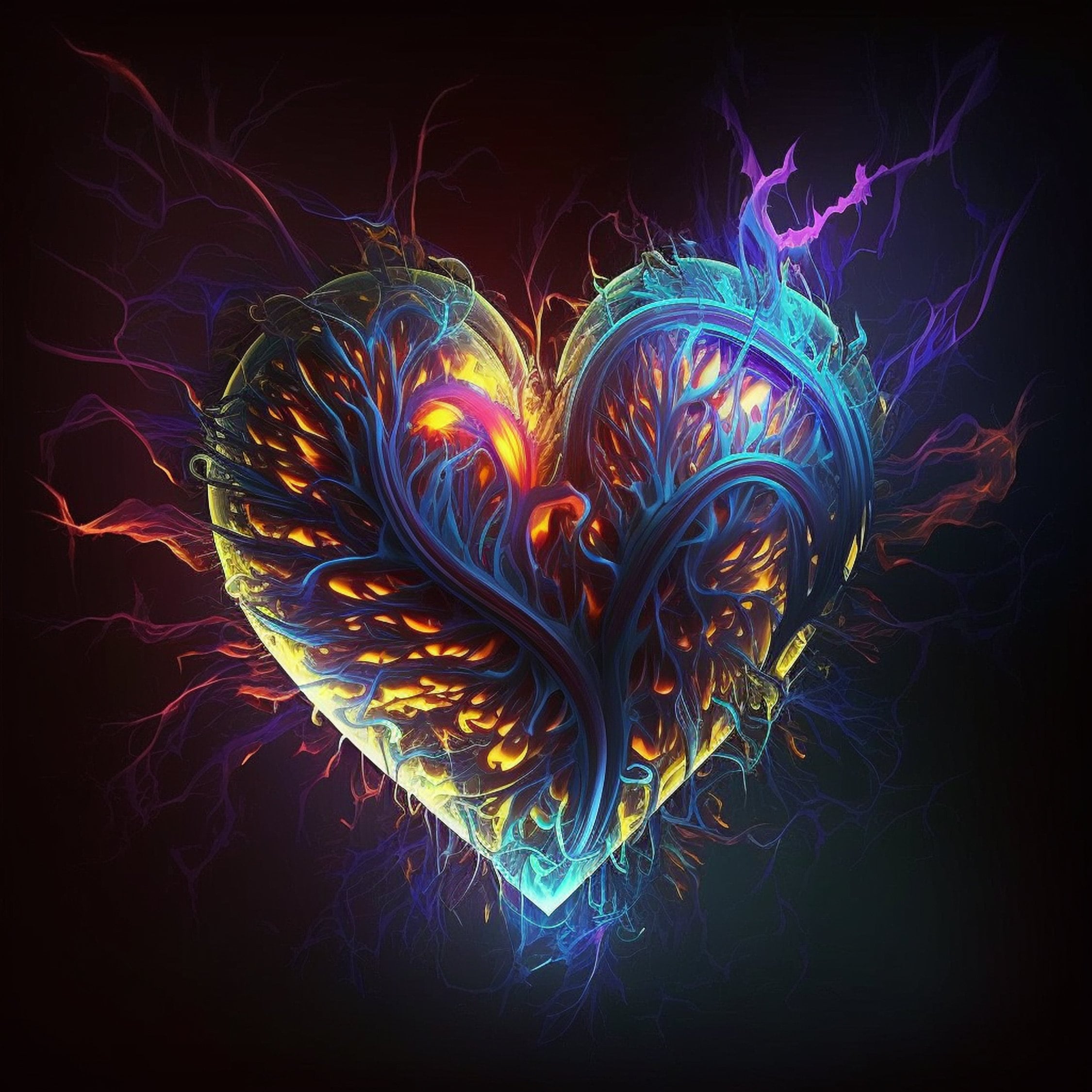 Digitally Created Neon Heart Print., Digital Print, Instant Download ...