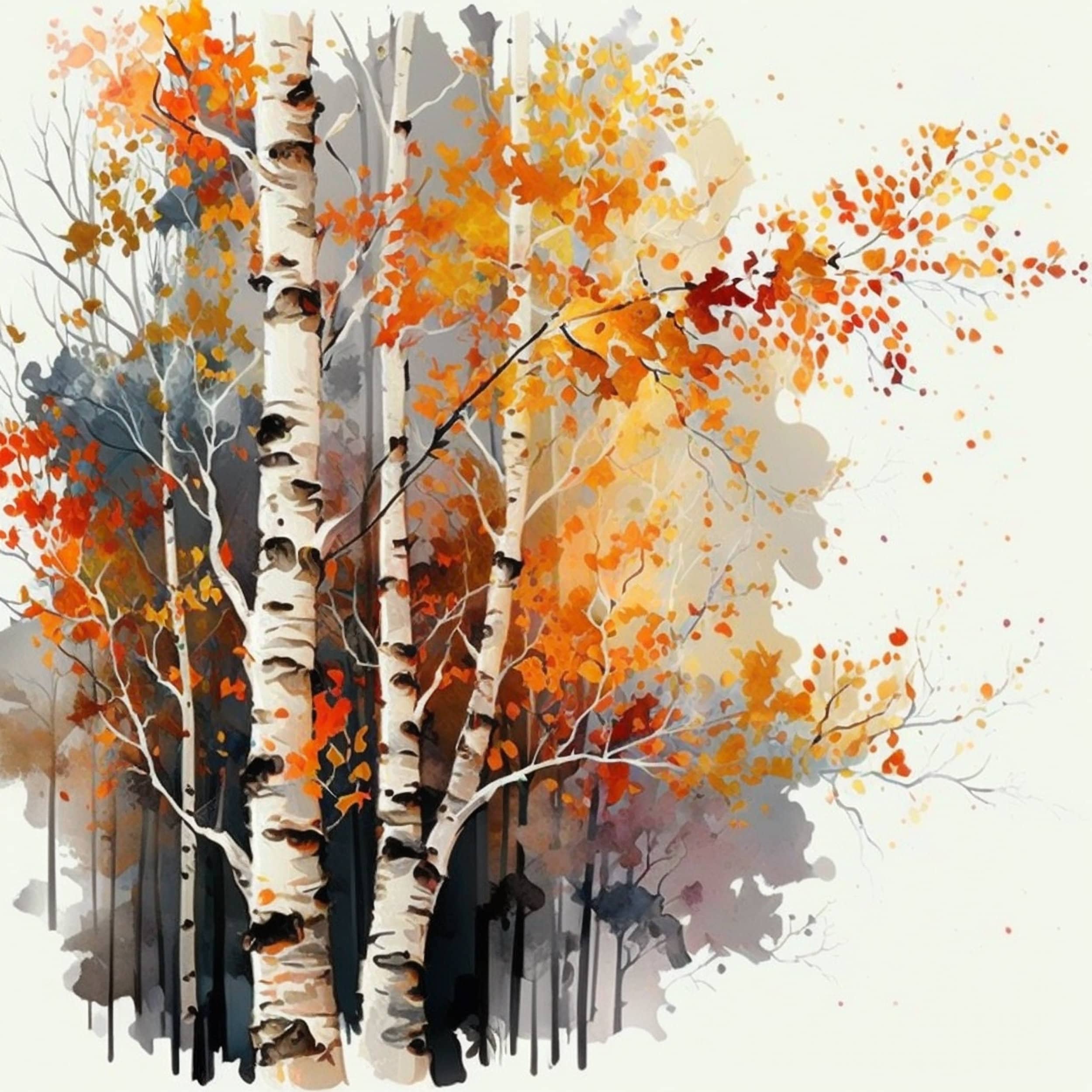 Digital Watercolor Birch Tree Paintings, Digital Print, Instant ...