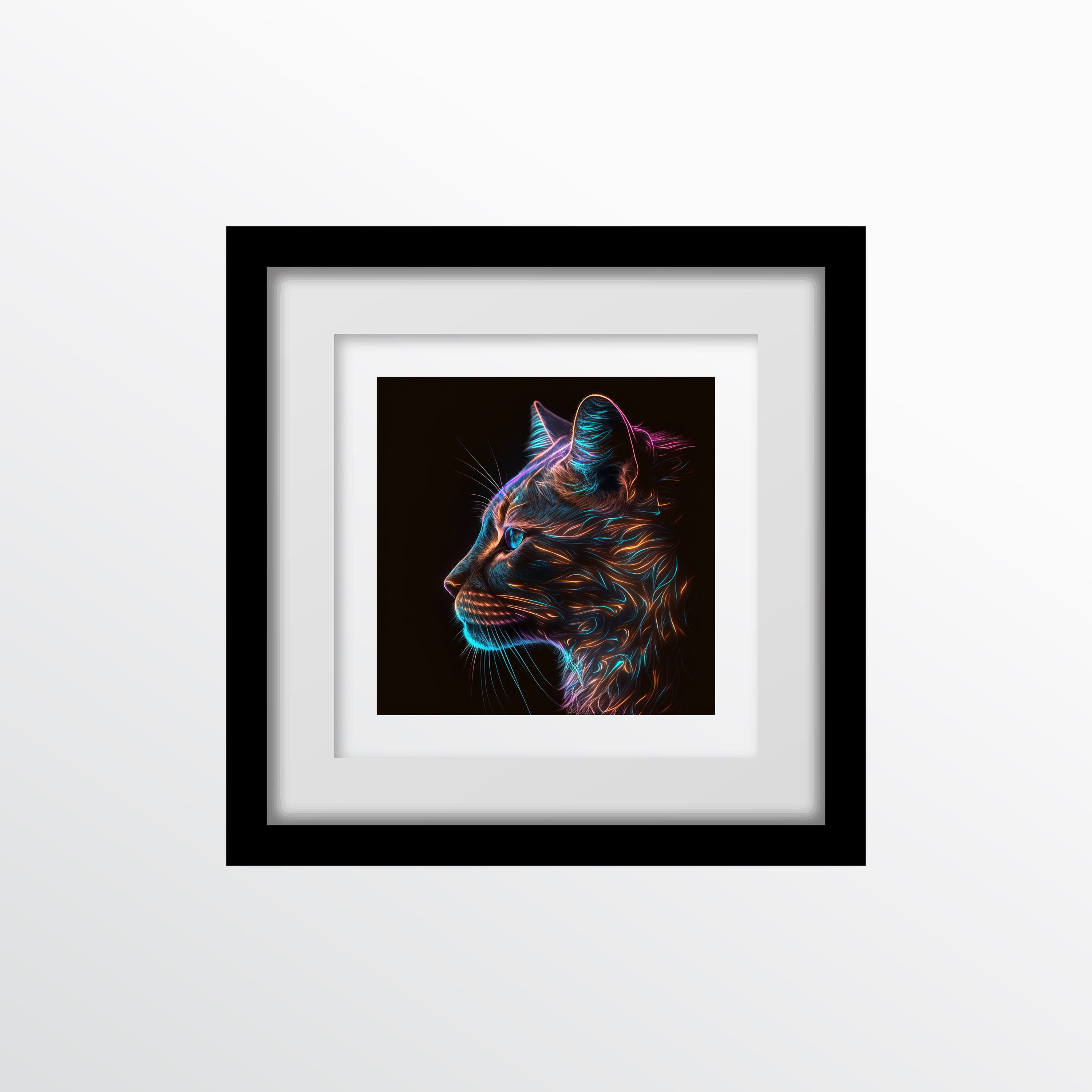 Digitally Created Neon Cat Print., Digital Print, Instant Download ...