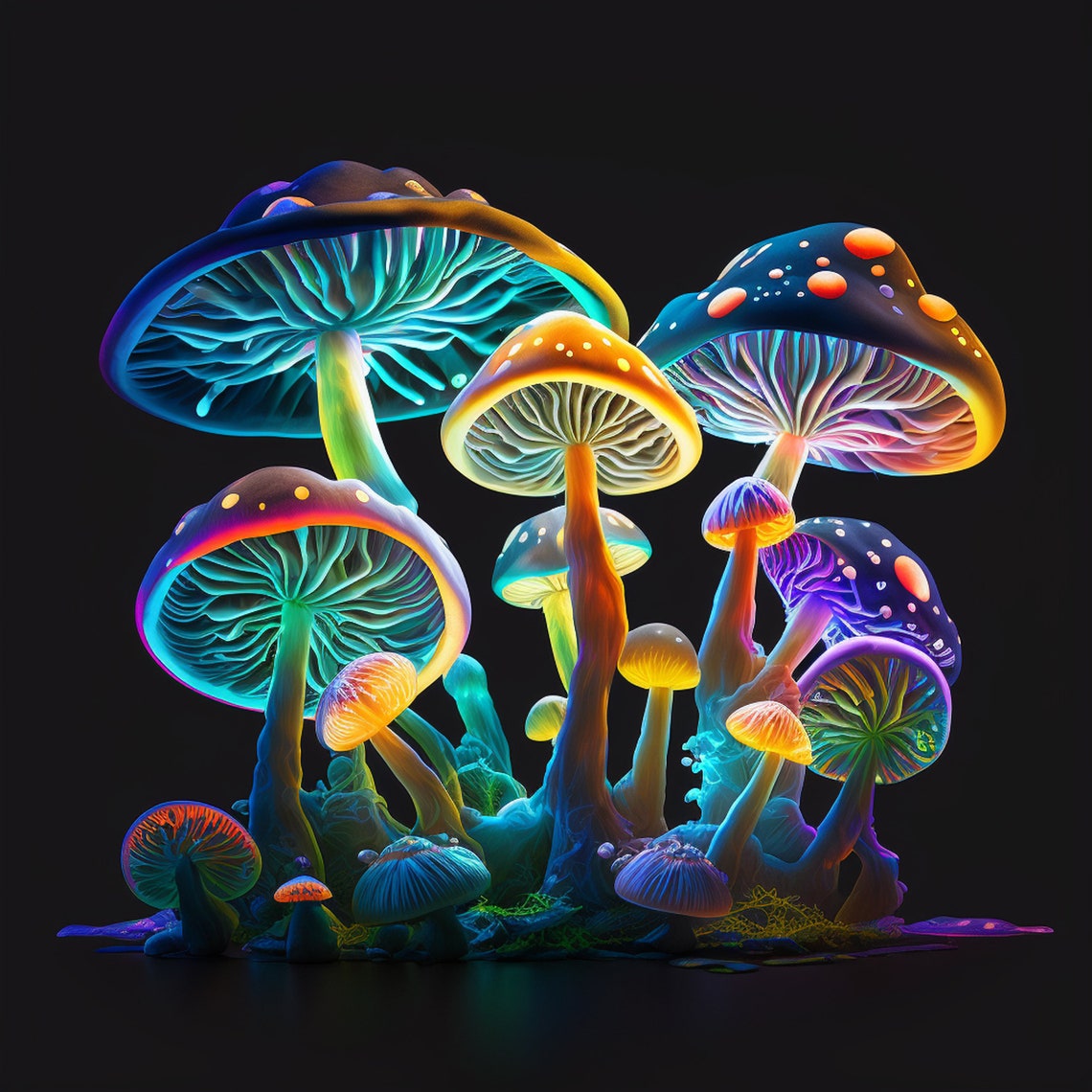 Digitally Created Neon Mushroom Print., Digital Print, Instant Download ...