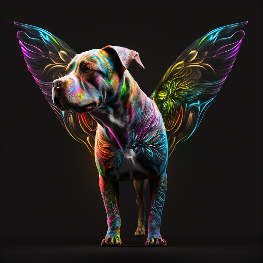 Digitally Created Neon Pitbull Print, Digital Print, Instant Download ...