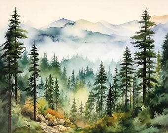 Digital Watercolor Birch Tree Paintings Digital Print Instant - Etsy