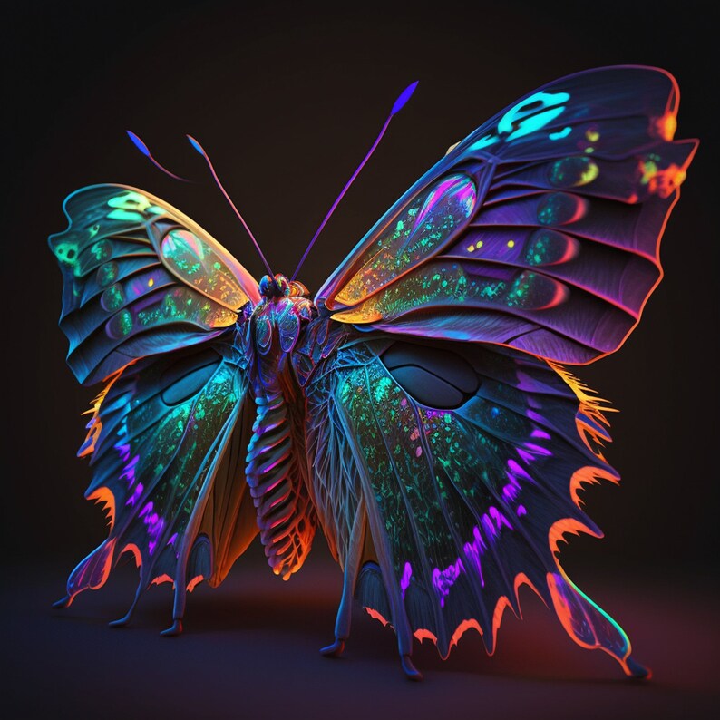 Digitally Created Neon Butterfly Print., Digital Print, Instant ...