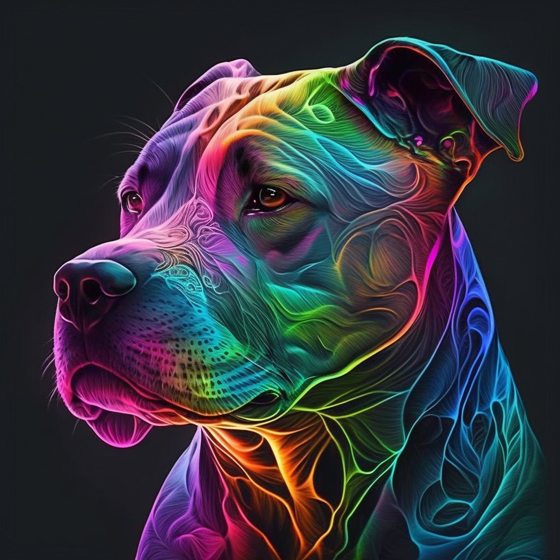 Digitally Created Neon Pitbull Print Digital Print, Instant Download ...