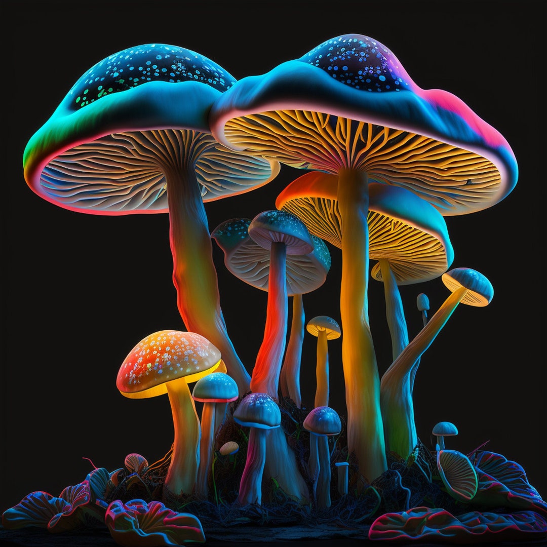 Digitally Created Neon Mushroom Print., Digital Print, Instant Download ...