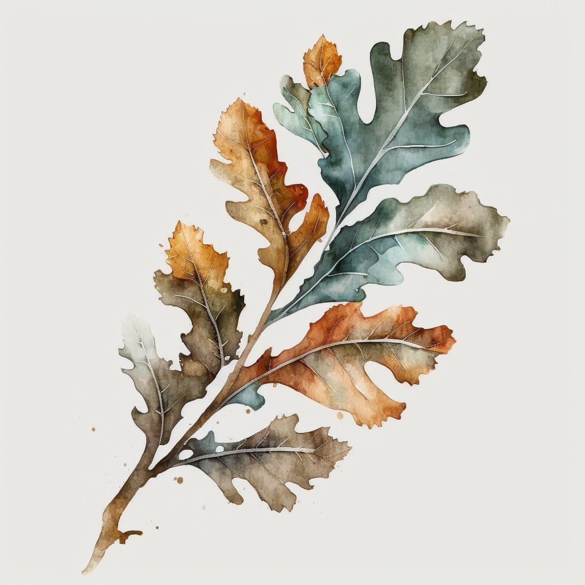 Digital Watercolor Oak Leaf Prints Digital Print, Instant Download ...