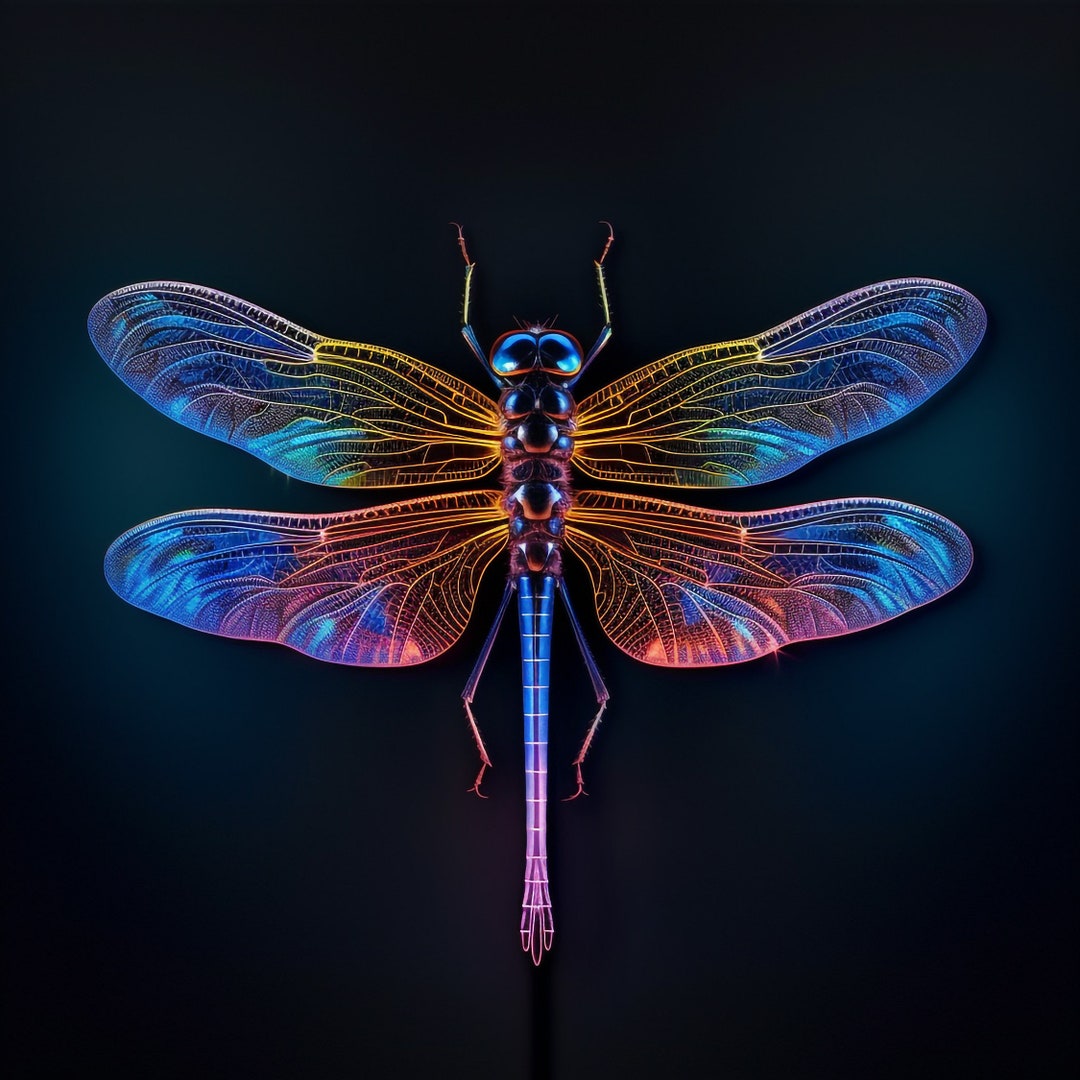 Digitally Created Neon Dragonfly Print. - Etsy