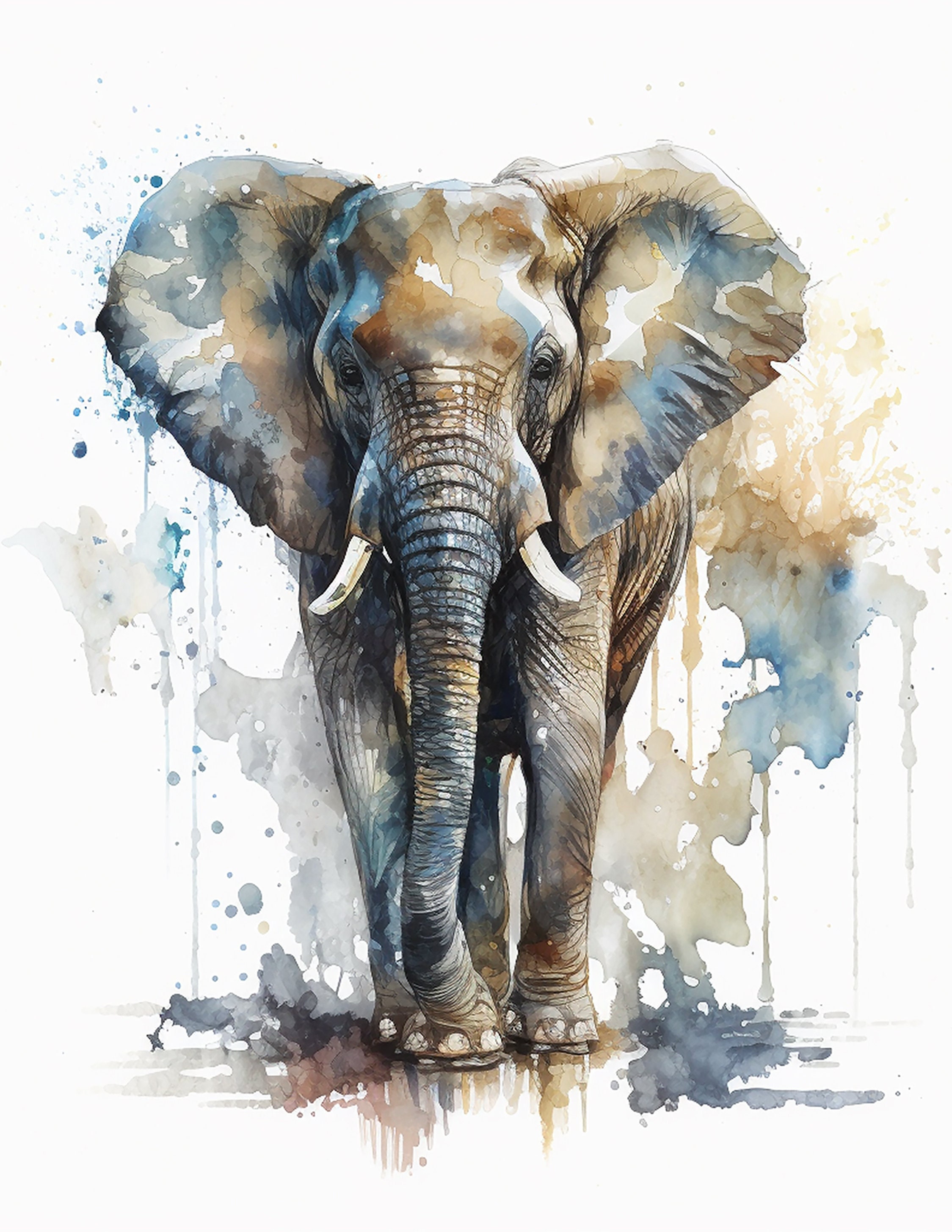 Watercolor Digital Elephant Print Digital Print, Instant Download ...