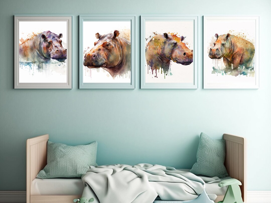 Watercolor Digital Hippo Prints., Digital Print, Instant Download ...