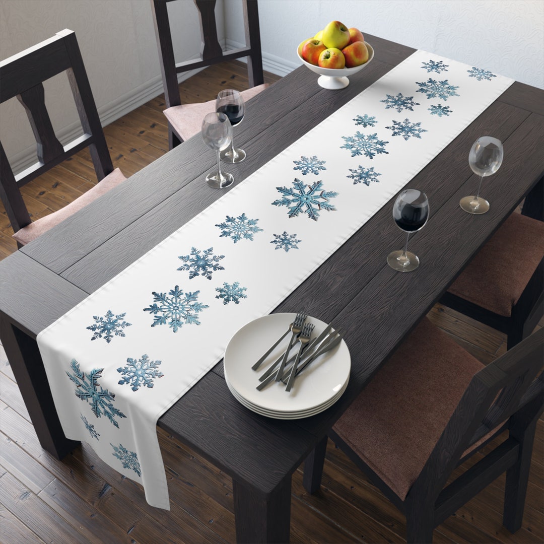 White Snowflake Table Runner Cotton/twill Two Different Lengths Blue ...