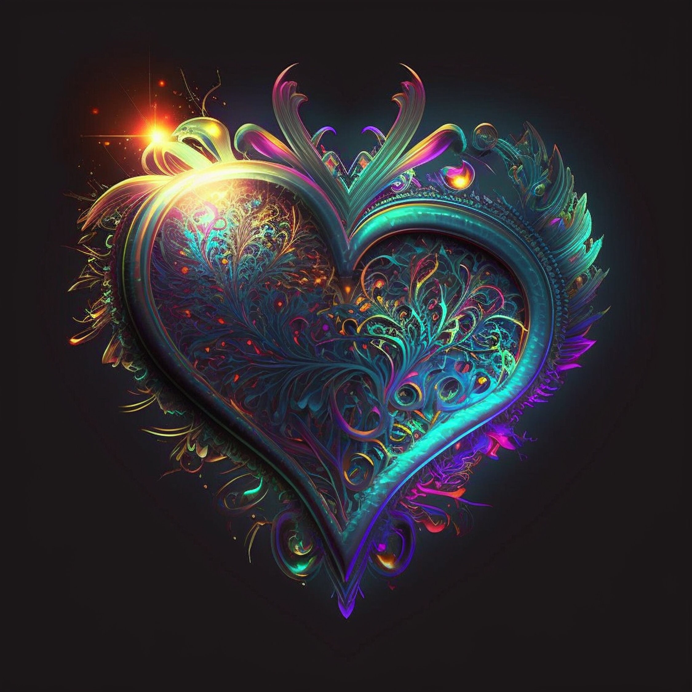 Digitally Created Neon Heart Print, Digital Print, Instant Download ...