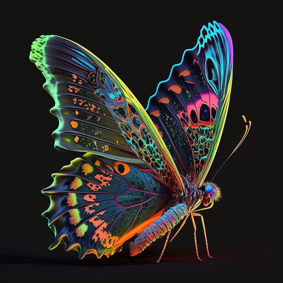 Digitally Created Neon Butterfly Print., Digital Print, Instant ...