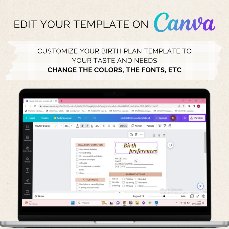 Editable Birth Plan Template for Canva | Printable Birthing Plan ...