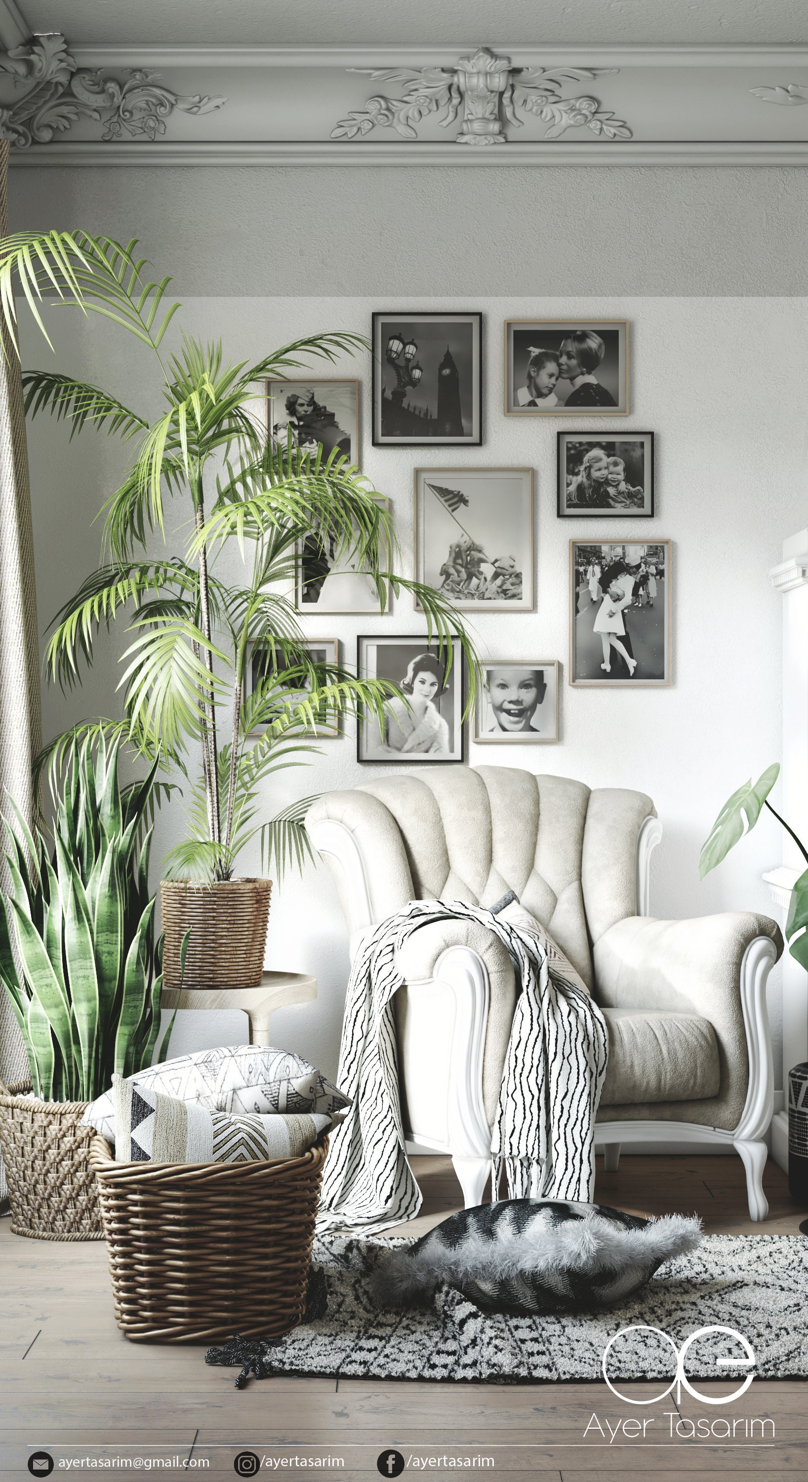 Living Room Interior Design and 3D Realistic Rendering, Living Room ...