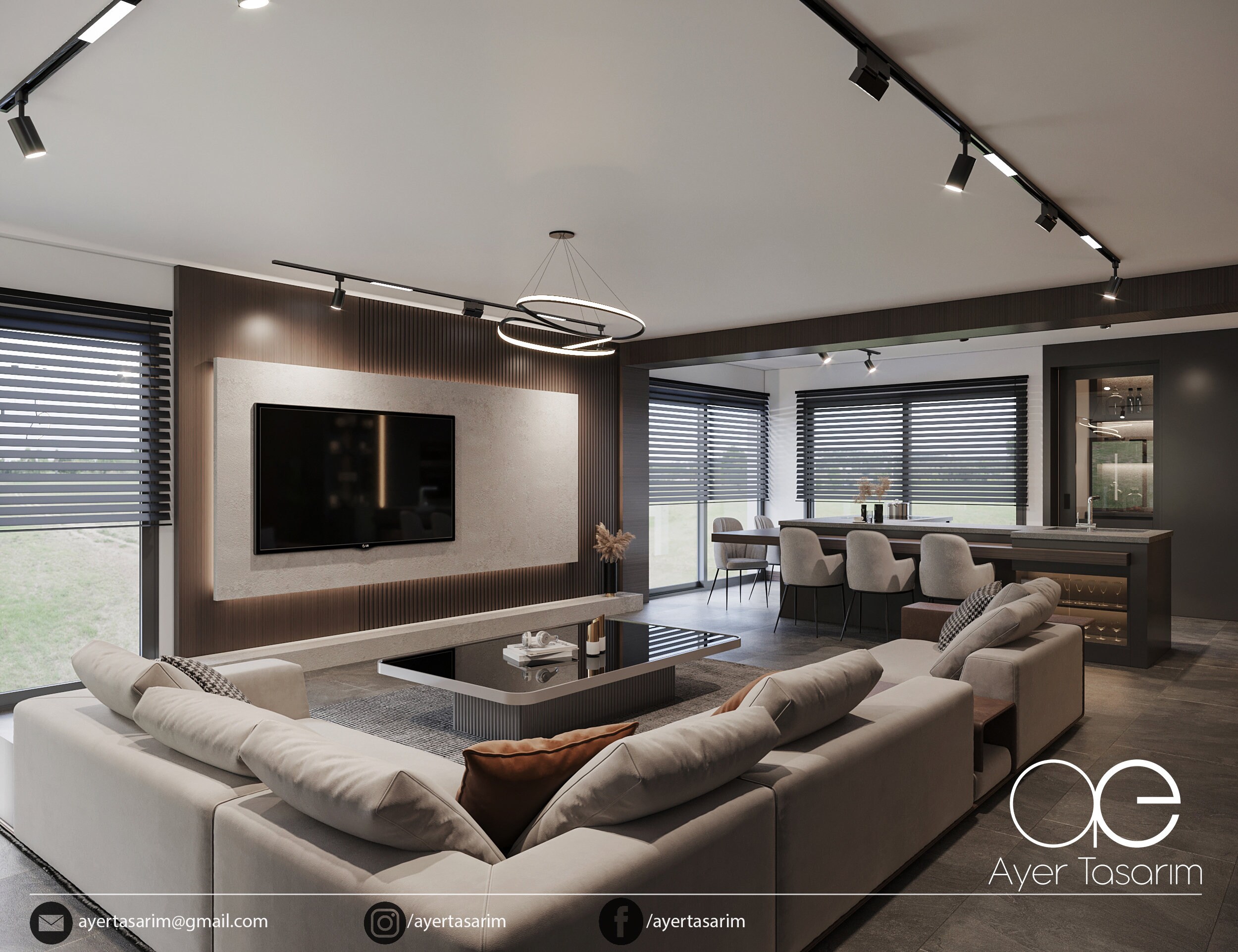 Living Room Interior Design and 3D Realistic Rendering, Living Room ...