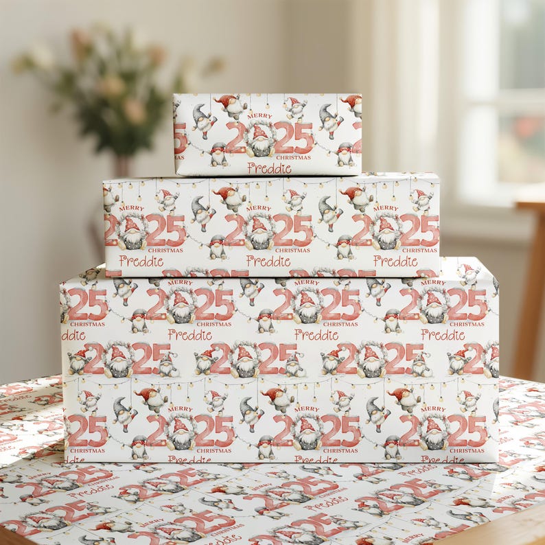 Personalised Gonk Christmas Wrapping Paper, Nordic Gnome Gift Wrap Roll ...