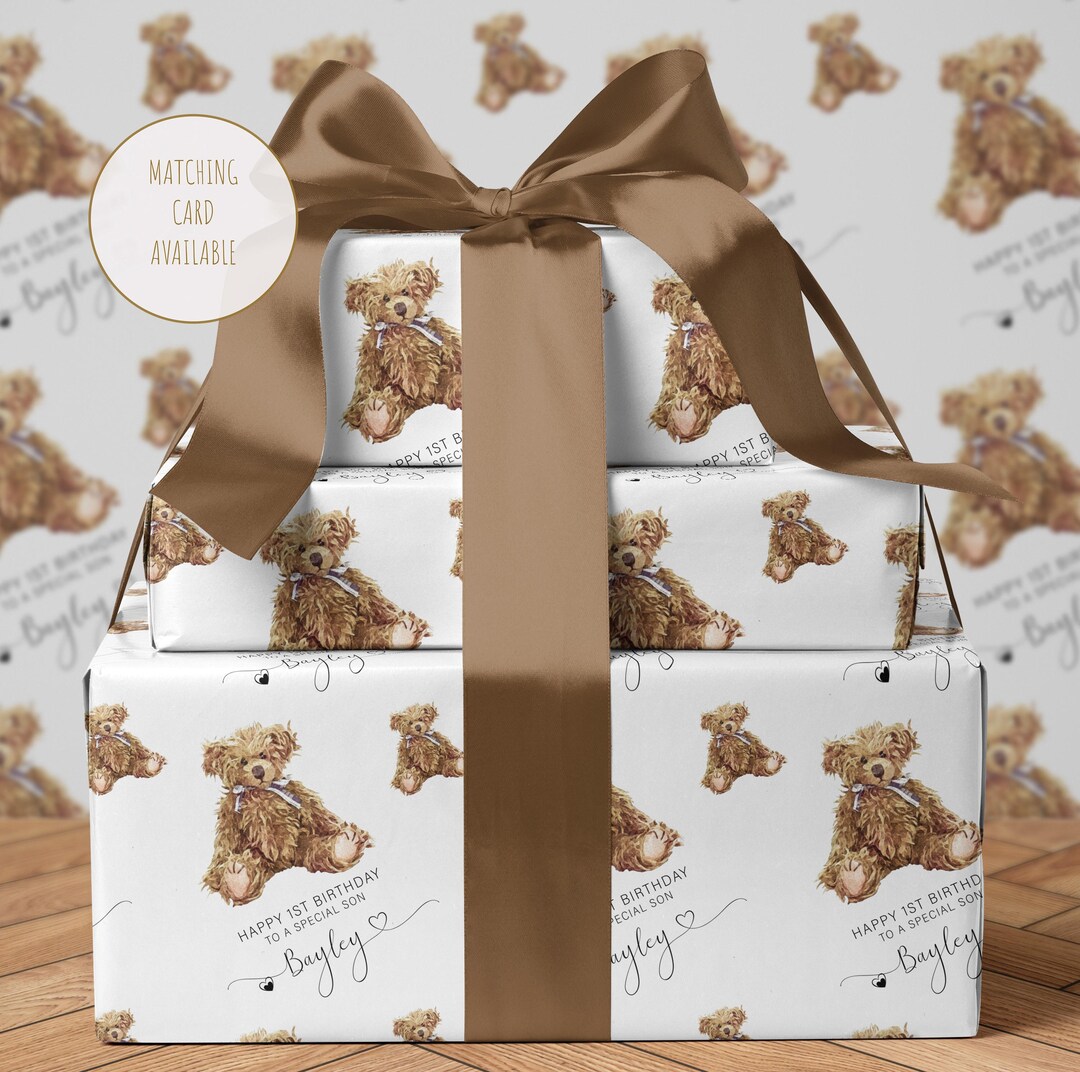 Personalised Birthday Gift Wrap, Teddy Bear Gift Wrapping Paper ...