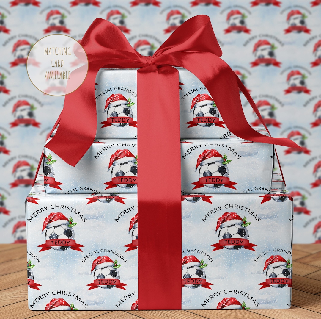 Christmas Football Gift Wrapping Paper, Personalised Kids Football ...