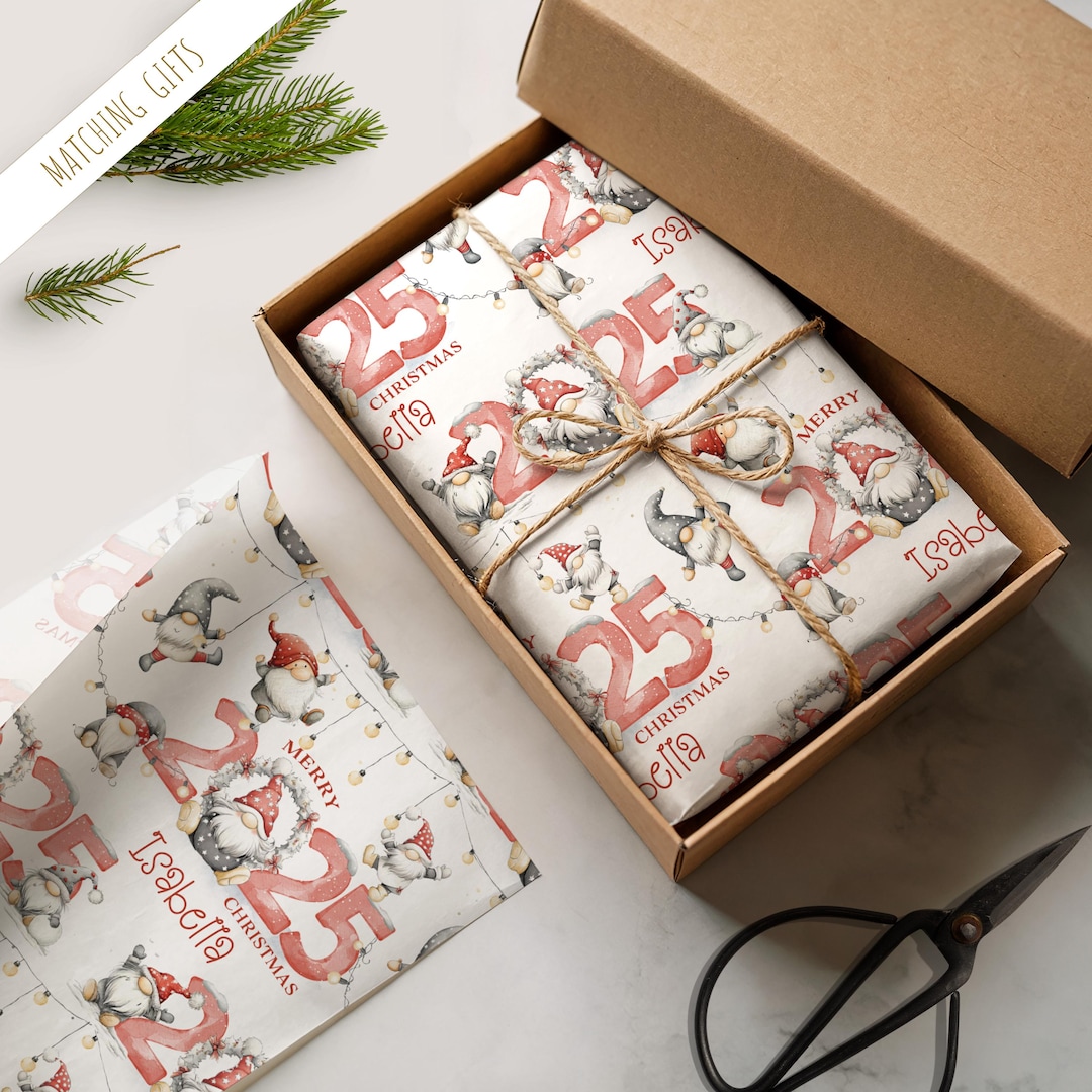 Personalised Gonk Christmas Wrapping Paper, Nordic Gnome Gift Wrap Roll ...