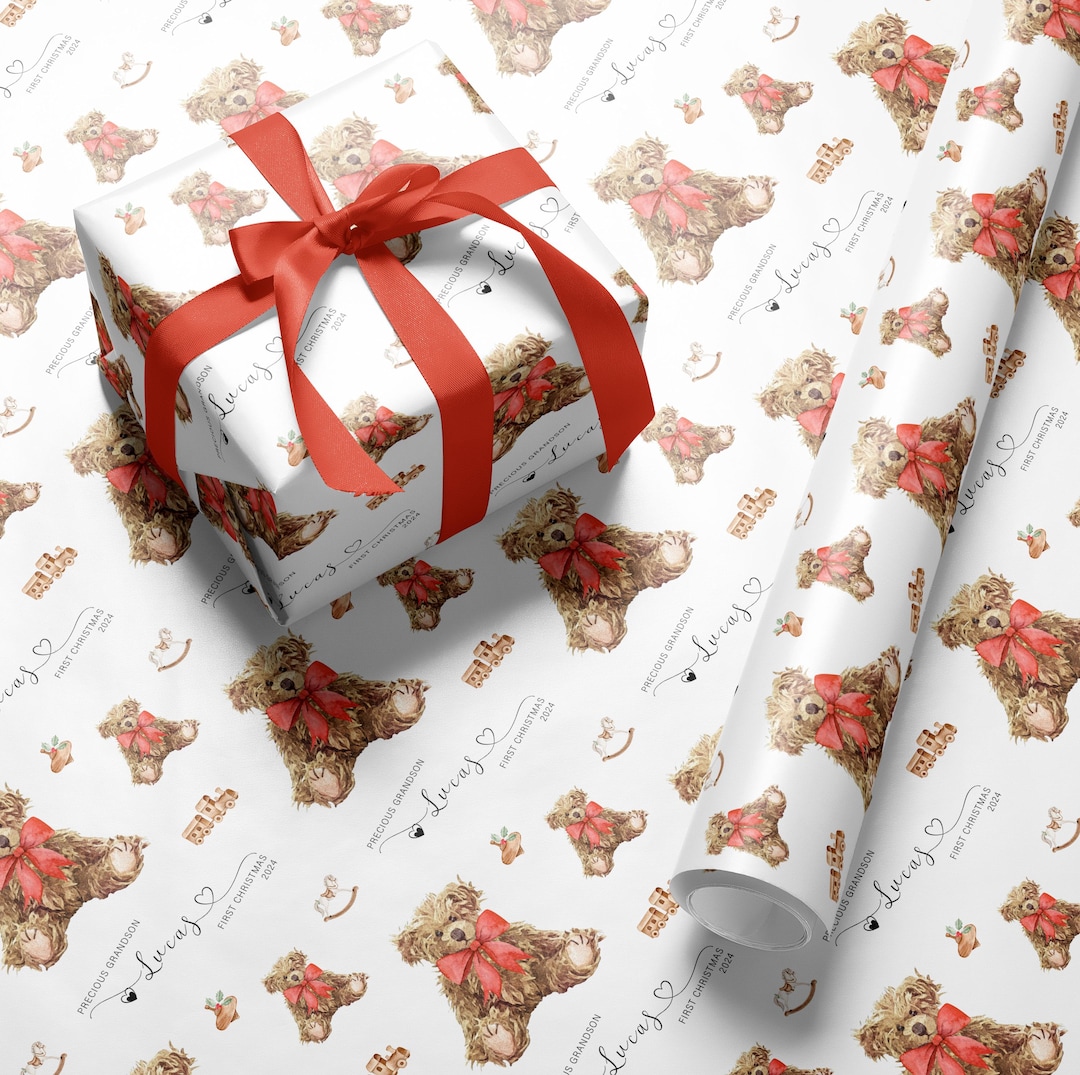 Baby's First Christmas Wrapping Paper, Personalised Boy's & Girl's 1st ...