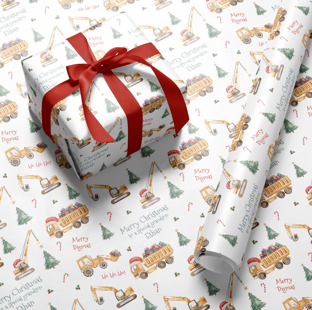 Construction Christmas Wrapping Paper, Personalised Christmas Digger ...