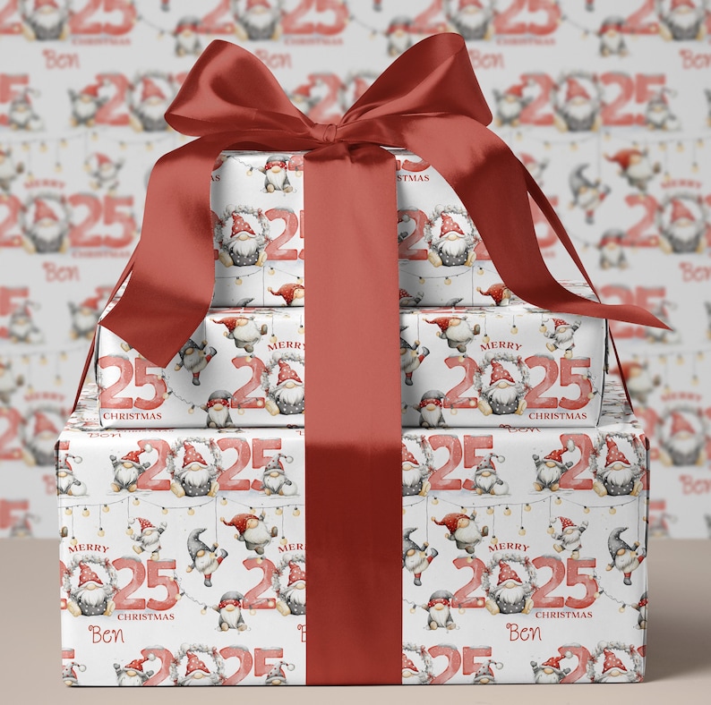 Personalised Gonk Christmas Wrapping Paper, Nordic Gnome Gift Wrap Roll ...