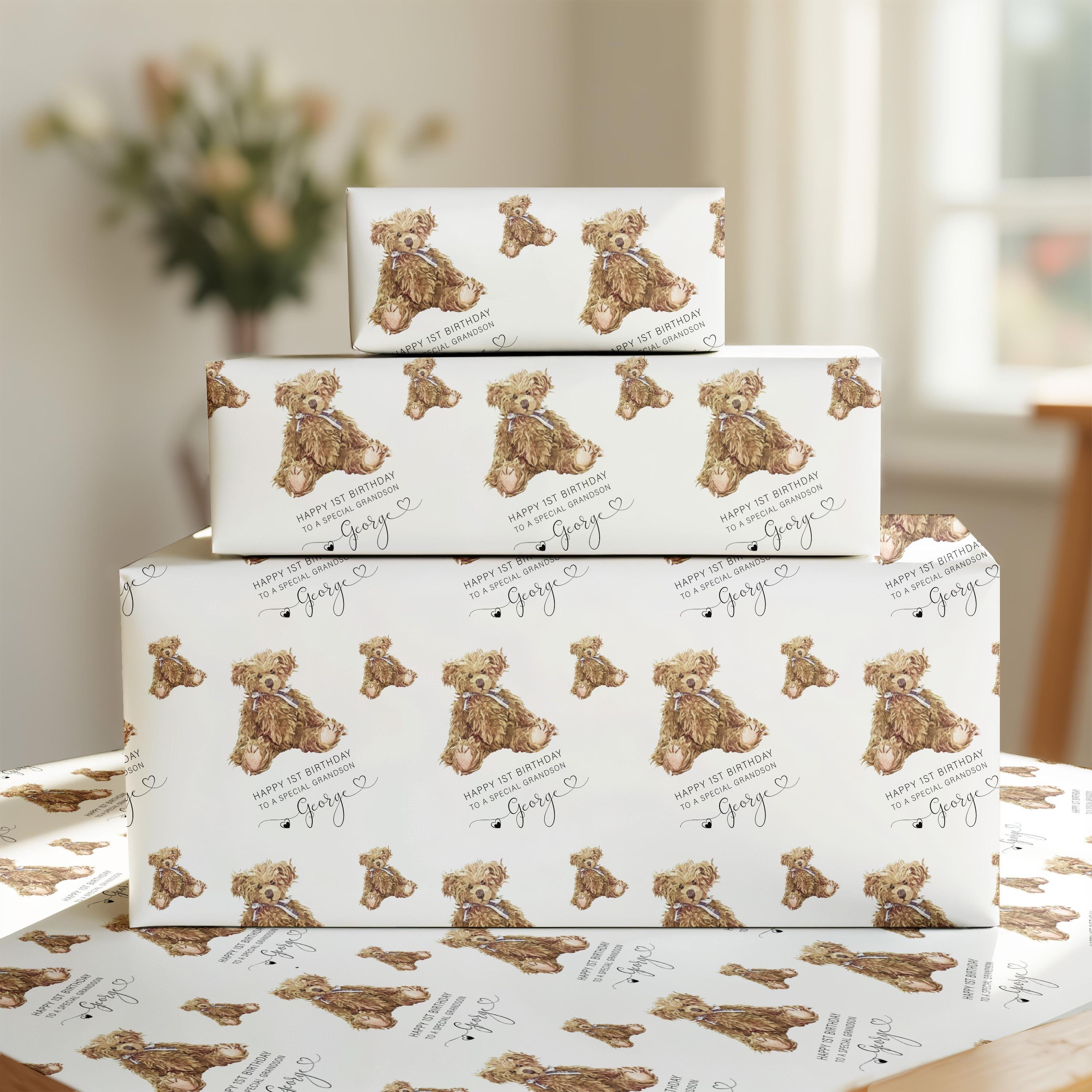 Personalised Birthday Gift Wrap, Teddy Bear Gift Wrapping Paper ...