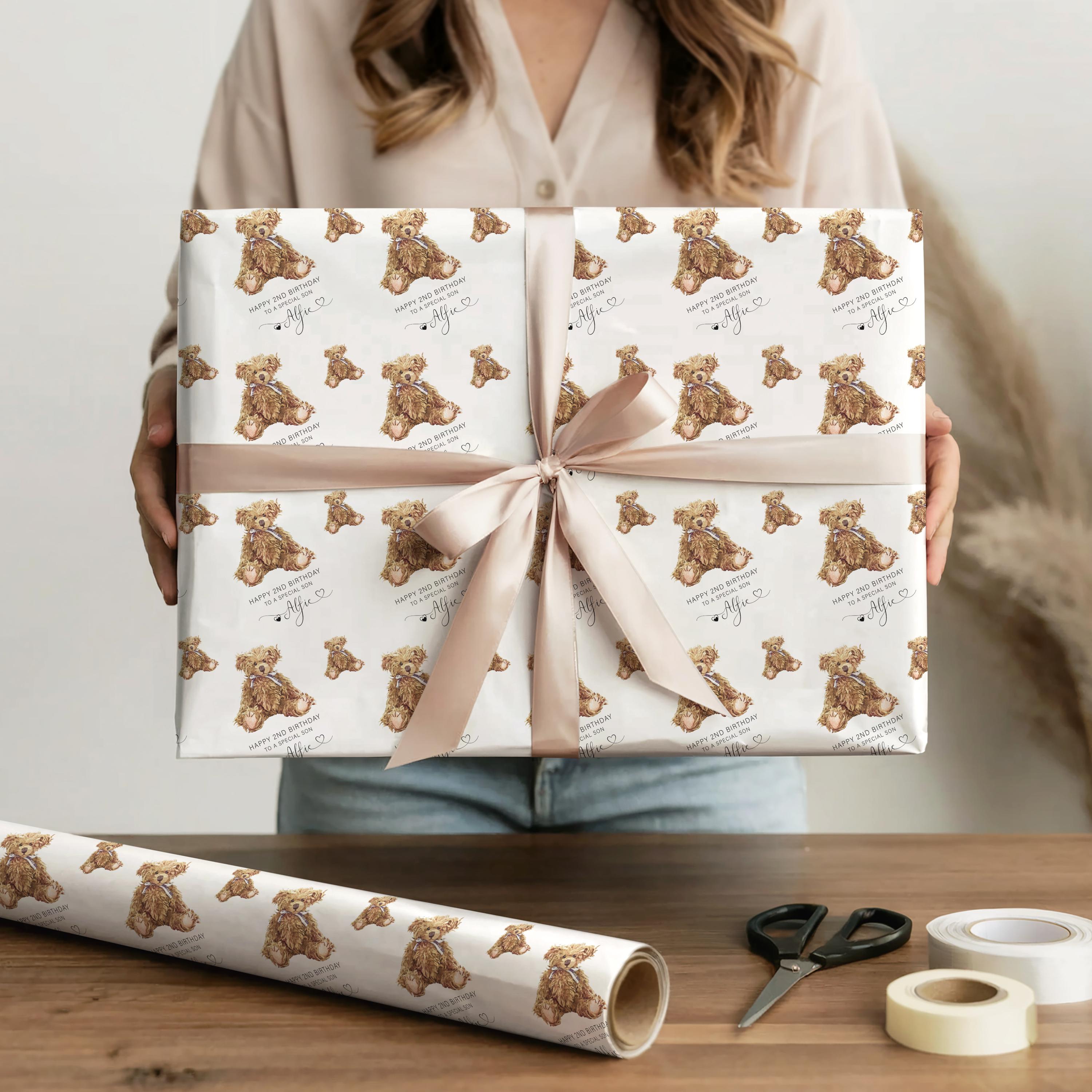 Personalised Birthday Gift Wrap, Teddy Bear Gift Wrapping Paper ...