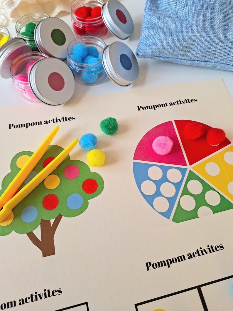 Montessori Pompom Sorting Game: Color Matching & Fine Motor Toy - Etsy