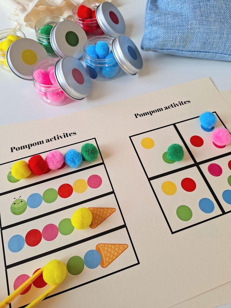 Montessori Pompom Sorting Game: Color Matching & Fine Motor Toy - Etsy