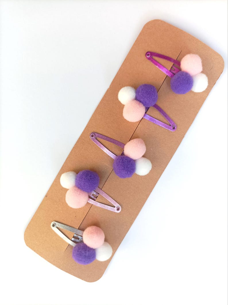 Colorful Pompom Hair Clips | Girl Accessories, 5 Pack - Etsy