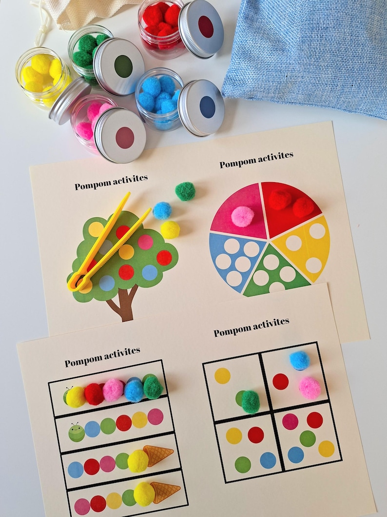 Montessori Pompom Sorting Game: Color Matching & Fine Motor Toy - Etsy
