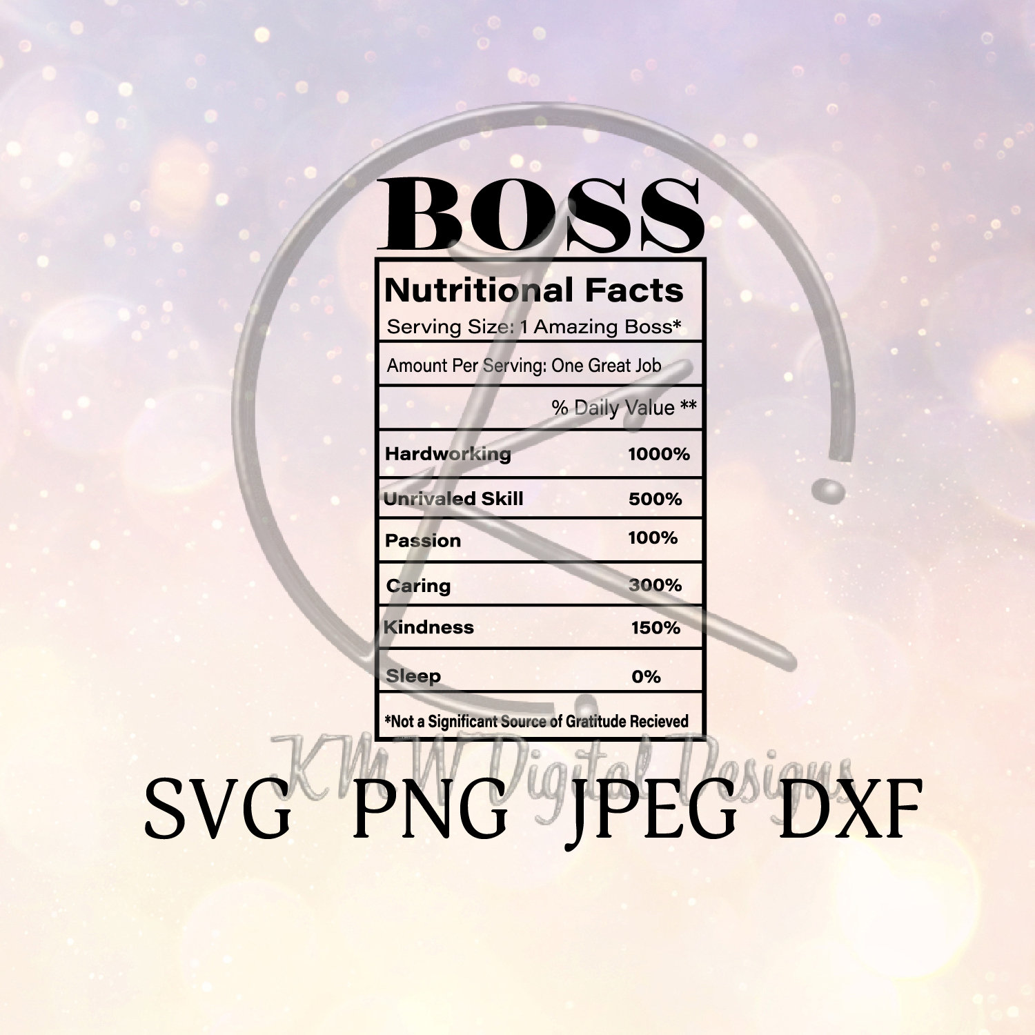 Boss Nutritional Label SVG PNG JPEG Dxf - Etsy