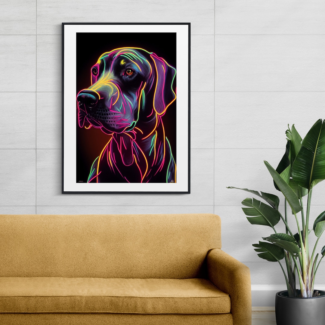 Digital Download Neon Great Dane Wall Art Dog Lovers Decor Standard ...