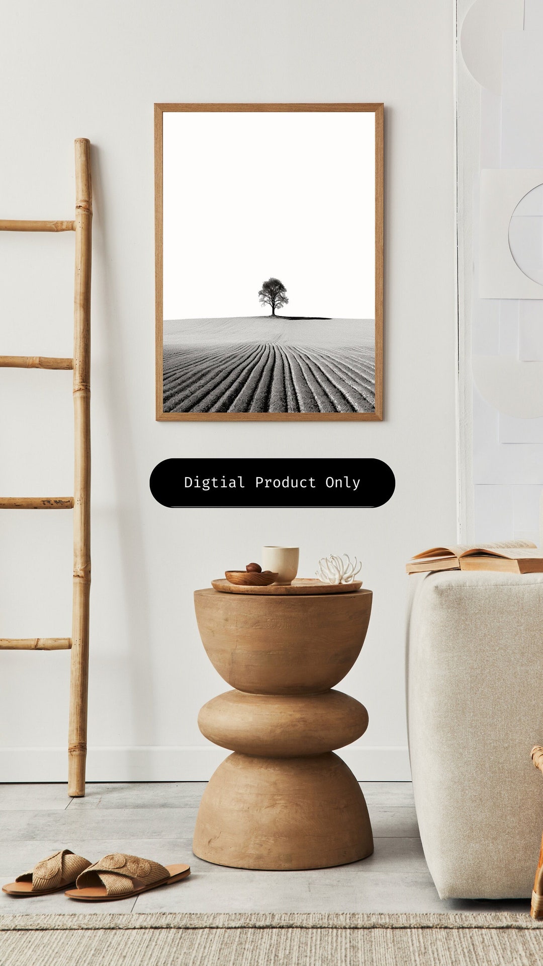 Lone Tree in a Farm Field Printable Wall Art Black and White Sketched ...