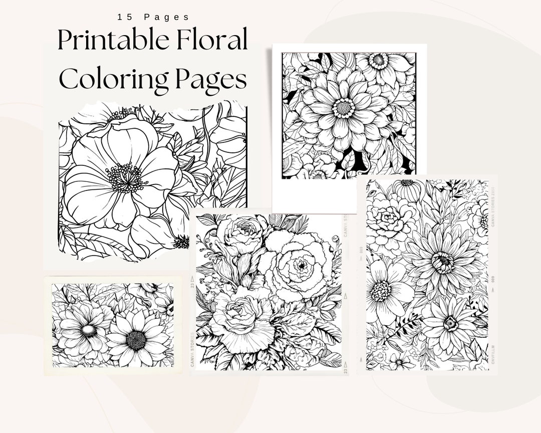 Floral Coloring Pages | Stress and Anxiety Relief | 10 Printable ...