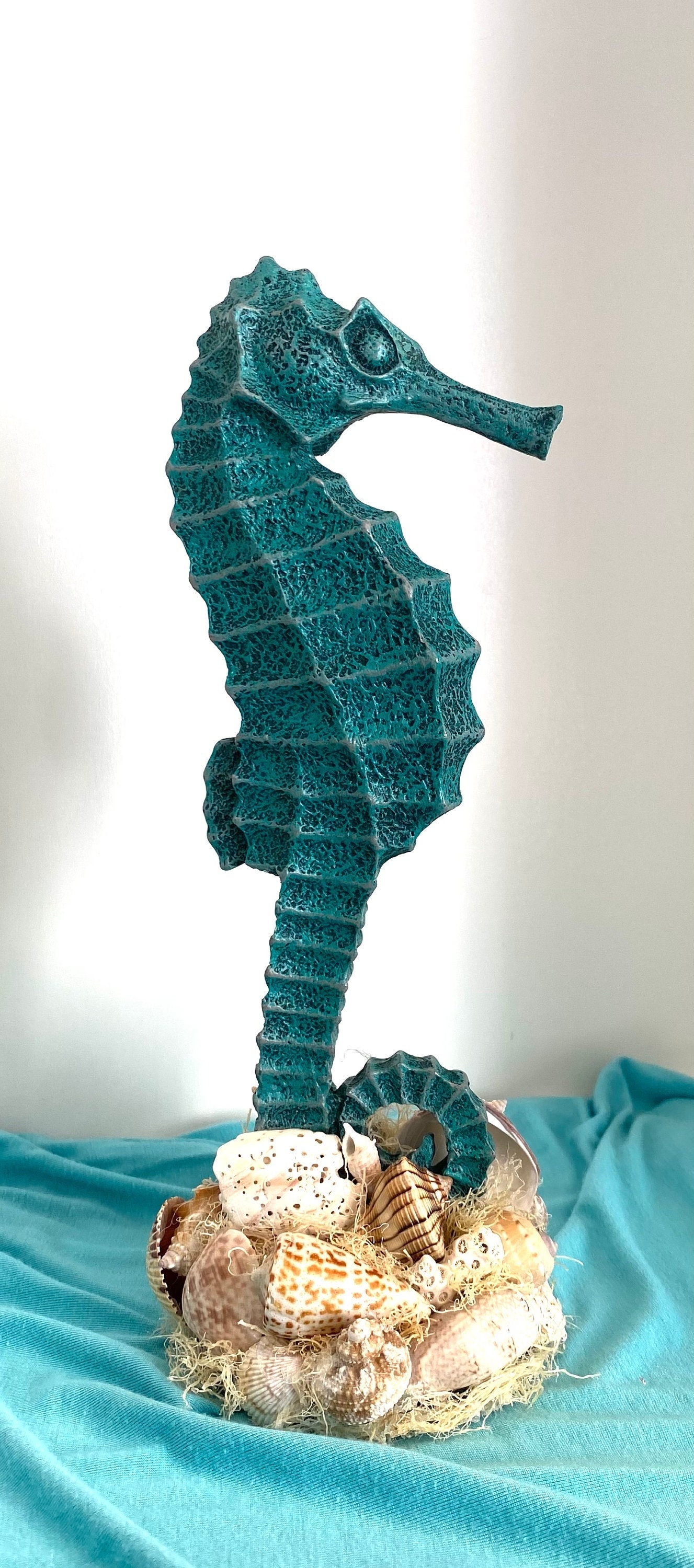 Unique Blue Seahorse Statue/centerpiece With Seashells - Etsy
