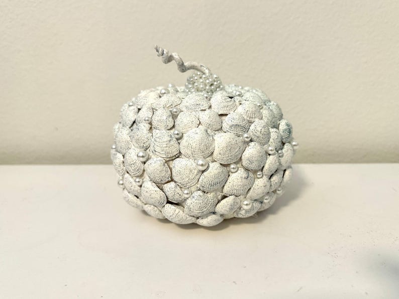 Autumn Fall White and Blue Seashell Pumpkin Decor With Shell Stem - Etsy