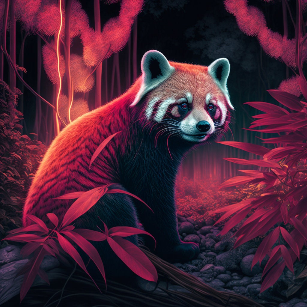 Red Panda Digital File in a Neon Forest - Etsy