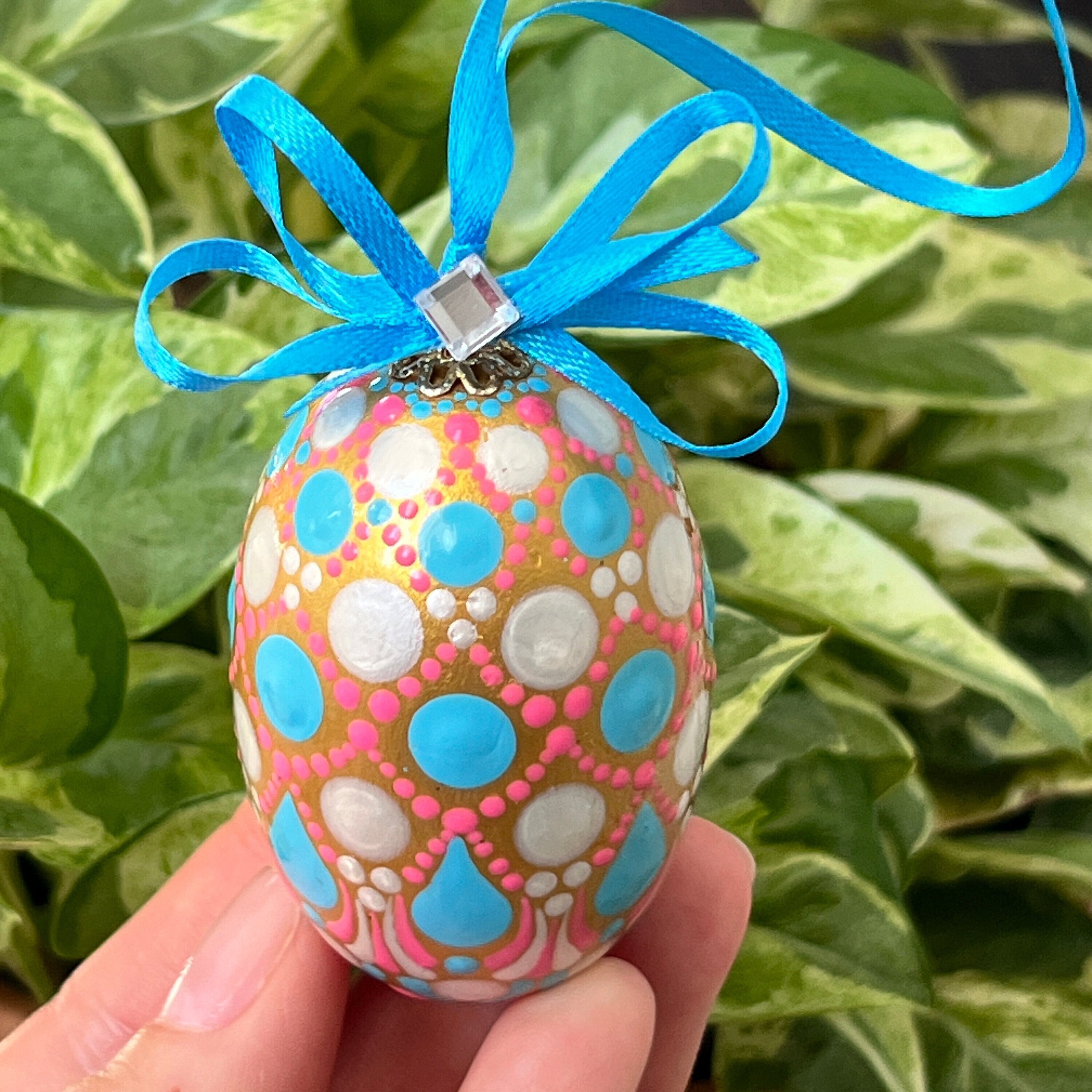 Mandala Dot Art Easter Egg Ornament, Vintage Style Wooden Egg, Folklore ...