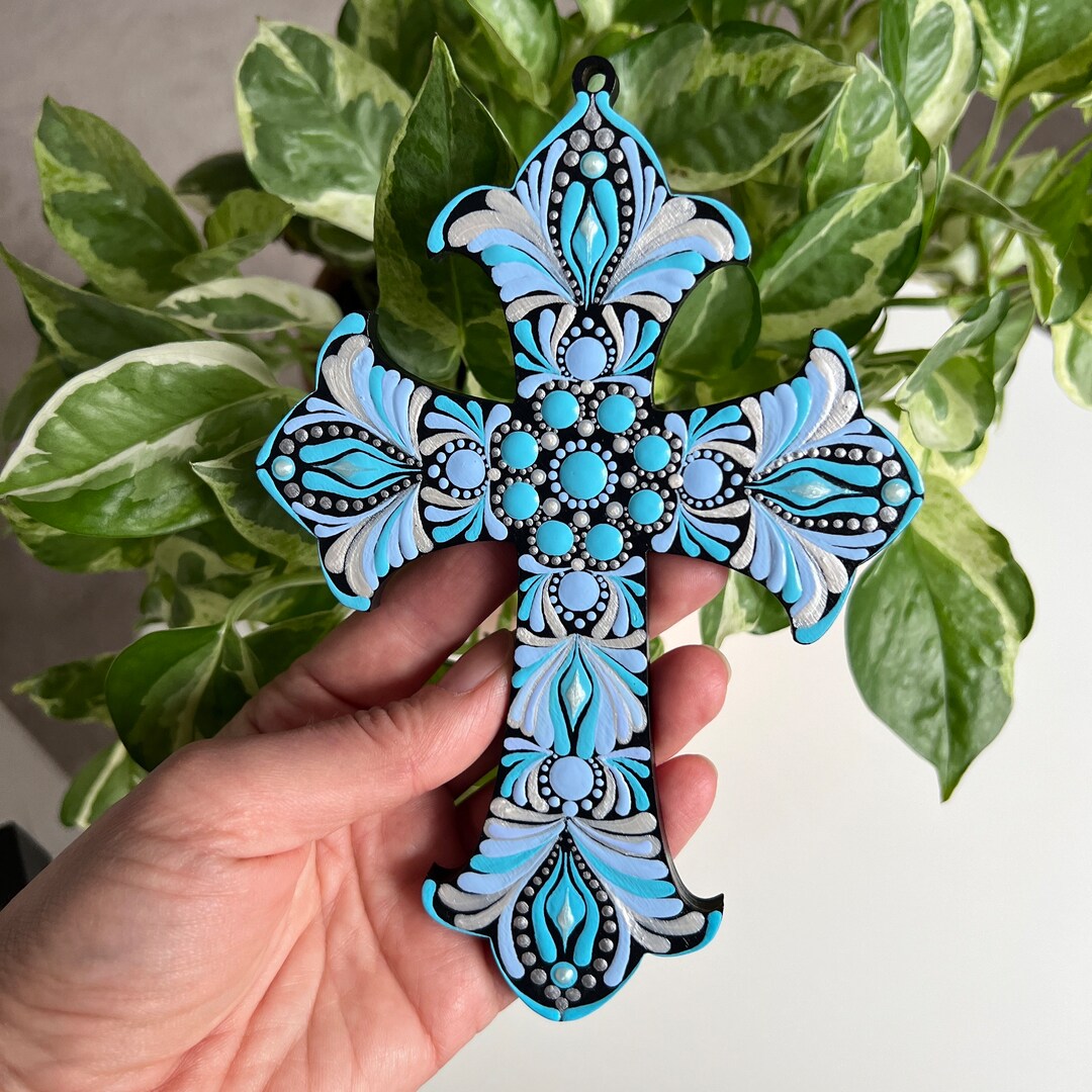 Dot Mandala Wooden Cross Ornament Hand Painted, Painted Cross Wall ...