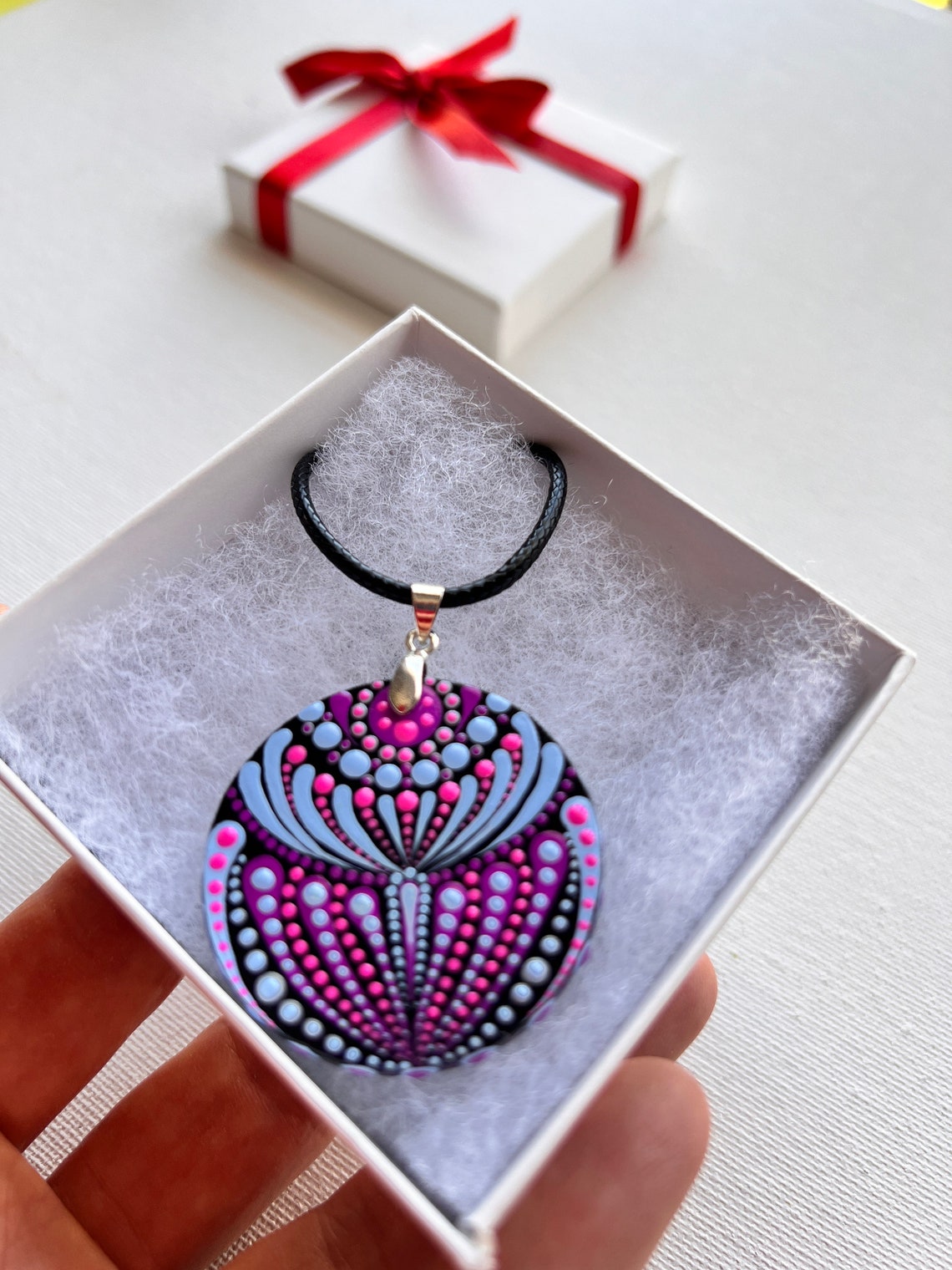 Mandala Dot Art Necklace, Hand Painted Boho Pendant, Dot Art Pendant ...