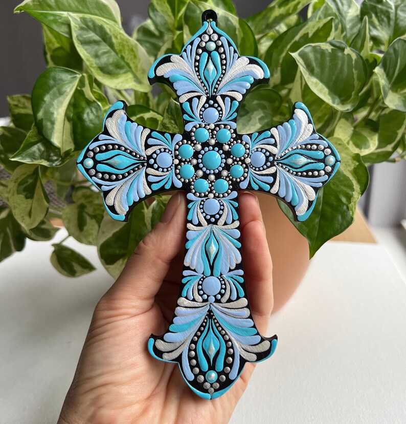 Dot Mandala Wooden Cross Ornament Hand Painted, Painted Cross Wall ...