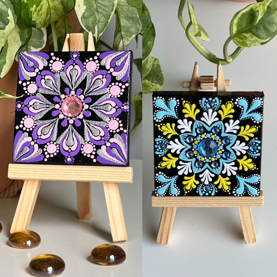 Hand-painted Magnet Mandala Dotting Art Fridge Magnet Mini Canvas Hand ...
